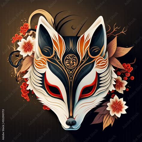 Japanese Kitsune Fox Mask Created With Generative Ai Technology Stock Illustration Adobe Stock