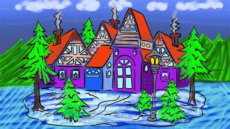 Домик в лесу Новый год зима ёлка Рисуем вместе Youtube
