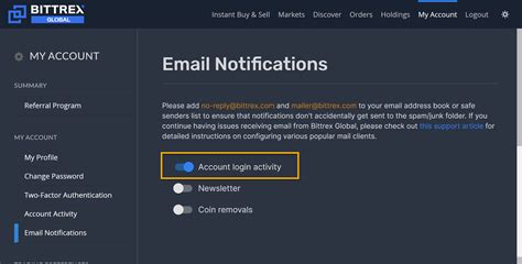 How Do I Enable Disable Email Notifications Bittrex Global