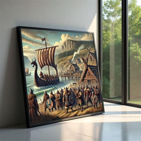 Viking Army Landing Canvas Norse Warriors Wall Art Medieval Viking