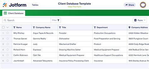 Client Database Template Jotform Tables