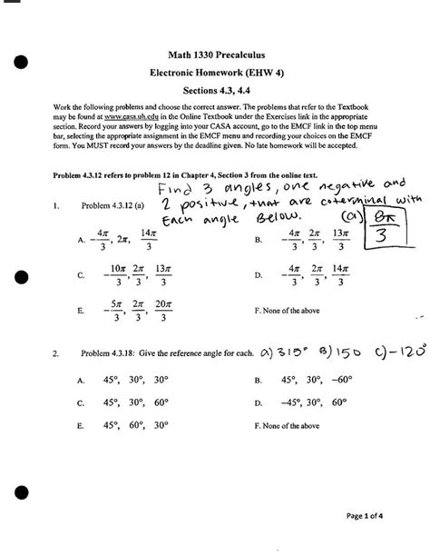 Solved Math 1330 Precalculus Electronic Homework Ehw 4