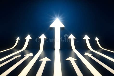 Arrows Pointing Upward Toward Bright Light On Dark Blue Background Symbolizing Progress And