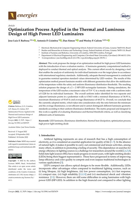 Pdf Optimization Process Applied In The Thermal And Luminous Design Of High Power Led Luminaires
