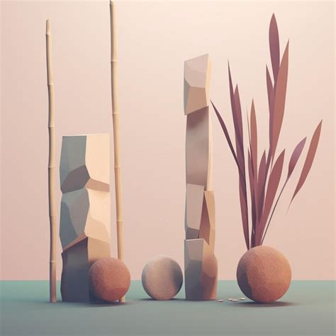 Premium Ai Image A 3d Rendering Of A Set Of Objects With A Plant In The Middle