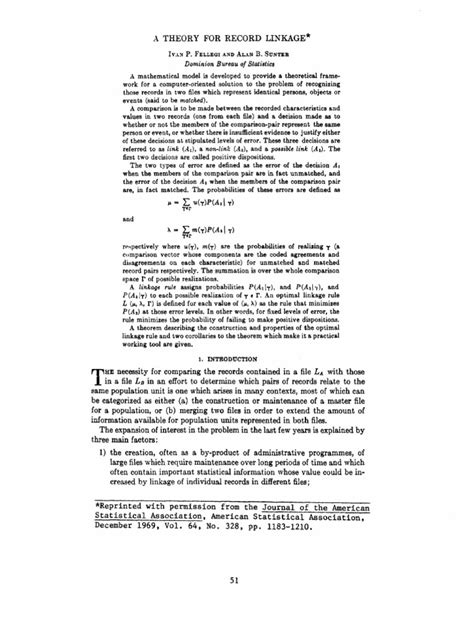 A Theory For Record Linkage 1969 Pdf Hypothesis Sampling