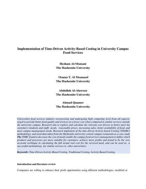 Pdf Implementation Of Time Driven Activity Based Costing In