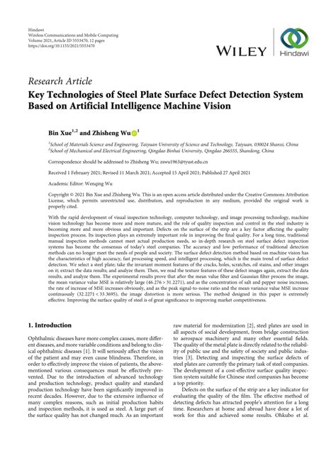 Pdf Key Technologies Of Steel Plate Surface Defect Detection System Based On Artificial