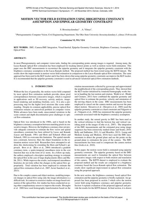 Pdf Motion Vector Field Estimation Using Brightness Constancy Assumption And Epipolar Geometry