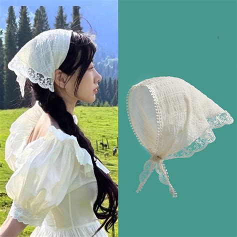 린넨 레이스 헤어 커치프 스카프 두건 반다나 헤어밴드 에이블리