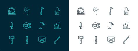 세트 라인 대장장이 앞치마 Rasp 금속 파일 금속 손톱 모루 도구 화재 부지깽이 오븐 및 중세 도끼 아이콘 벡터 0명에 대한 스톡 벡터 아트 및 기타 이미지 Istock