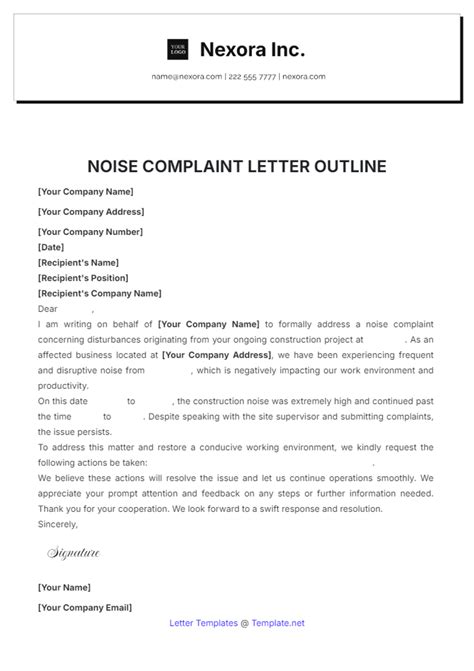 Free Noise Complaint Letter Outline Template To Edit Online