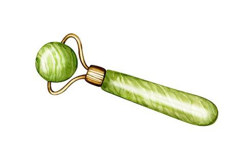 Gua Sha 옥 스크레이퍼 마사지 도구 다양한 모양의 자연석 스크레이퍼와 녹색 돌 롤러 뷰티 스킨 케어 도구 웹 블로그 소셜 미디어용 수채화 그림 0명에 대한 스톡 벡터