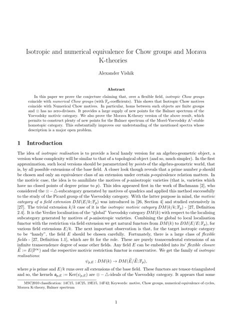 Pdf Isotropic And Numerical Equivalence For Chow Groups And Morava K