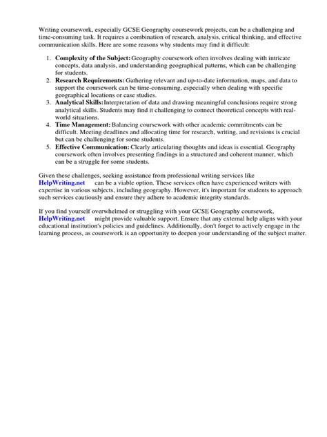 Gcse Geography Coursework Projects Pdf Thought Geography