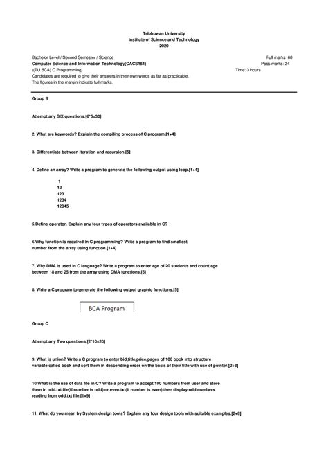 Cprogramming 2020 Questionpaper Tribhuwan University Institute Of Science And Technology 2020