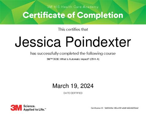 What Is Automatic Impact Certificate Hsc 3510 Has Successfully Completed The Following