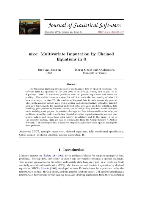 Pdf Mice Multivariate Imputation By Chained Equations In R