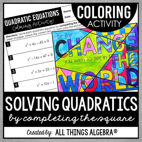 Solving Quadratic Equations By Completing The Square Coloring