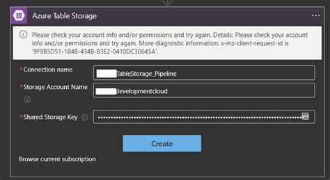 Azure Logic App Unable To Create Connection To Table Storage Stack