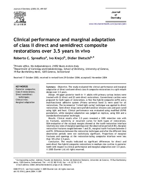 Pdf Clinical Performance And Marginal Adaptation Of Class Ii Direct And Semidirect Composite