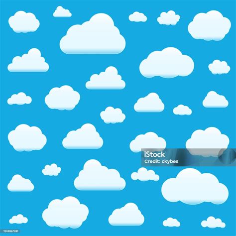 하늘 배경에 격리 된 구름 의 집합입니다 매끄러운 패턴 웹 포스터 플래카드 배경 화면 구름의 컬렉션 창조적 인 현대 개념 벡터 그림입니다 0명에 대한 스톡 벡터 아트 및