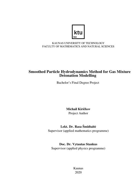 Pdf Smoothed Particle Hydrodynamics Method For Gas Mixture Detonation Modelling Bachelors