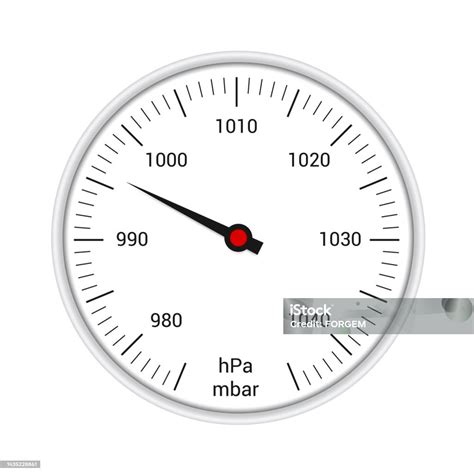 흰색 플라스틱 원형 프레임이있는 둥근 기압계의 사실적인 그림 압력 측정 및 숫자로 스케일을 위한 화살표 벡터 감지기에 대한 스톡 벡터 아트 및 기타 이미지 Istock
