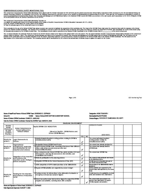 Css Monitoring Tool Drrms New Dapitan Pdf Disaster Risk Reduction