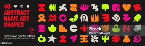 다양한 손으로 그린 기괴한 추상 기하학적 특이한 모양 마티스 아트 스타일의 형태 유치한 자유형 미학 벡터 순진한 낙서 원시 개체 및 그래픽 요소 세트 2 컬렉션 모양에 대한