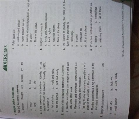 EXERCISES 1 Maltiple Choice Questions 5 Polar bears are Tick ℓ the c