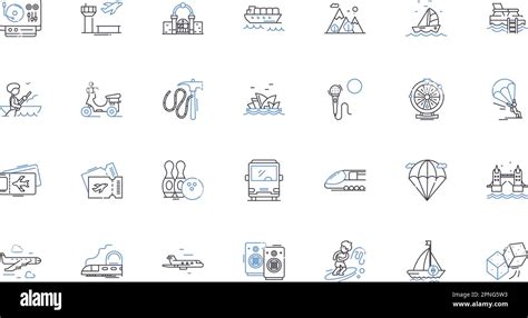 Excursion Line Icons Collection Adventure Sightseeing Escape Exploration Journey Tour