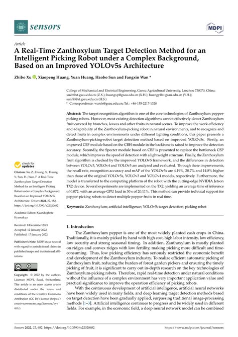 Pdf A Real Time Zanthoxylum Target Detection Method For An