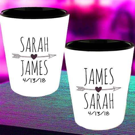 Personalized Wedding Shot Glass Set Bride T Groom T Custom Name Custom Date Ceramic Shot