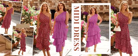 Prettygarden Womens Summer Floral Sundress Casual One Shoulder Tiered Ruffle Flowy Midi Beach