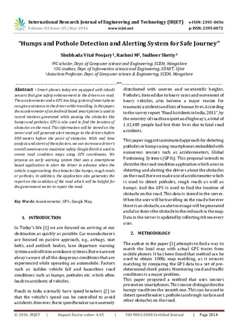 Pdf Humps And Pothole Detection And Alerting System For Safe Journey