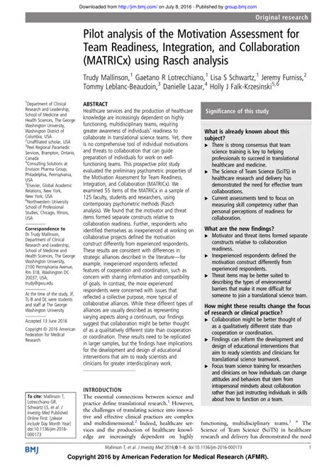 Pdf Pilot Analysis Of The Motivation Assessment For Team Readiness Integration And