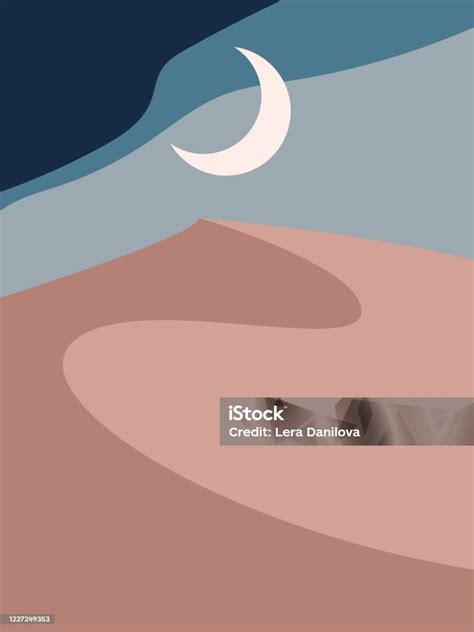 풍경 사막 모래 언덕 초승달과 추상적 인 현대 미적 배경 지구 색조 탄 시에나 테라코타 색상 보헤미안 벽 장식 중반 세기 현대 미니멀 아트 프린트 배경 주제에 대한 스톡