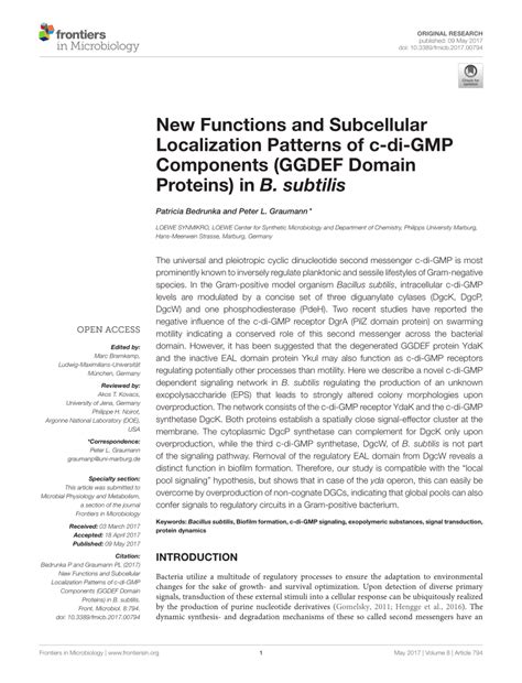 Pdf New Functions And Subcellular Localization Patterns Of C Di Gmp