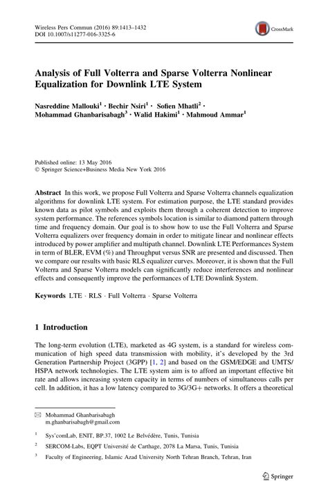 Pdf Analysis Of Full Volterra And Sparse Volterra Nonlinear