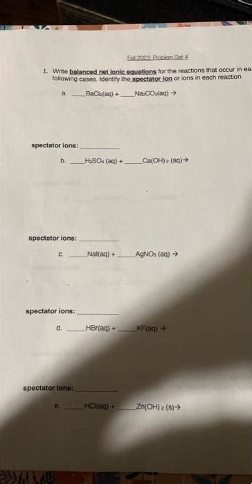 solved 1 write balanced net ionic equations for the