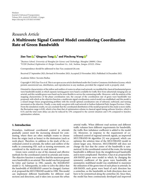Pdf A Multiroute Signal Control Model Considering Coordination Rate Of Green Bandwidth