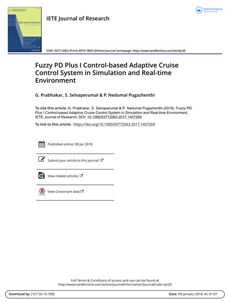 Pdf Fuzzy Pd Plus I Control Based Adaptive Cruise Control System In