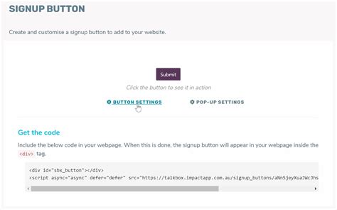 Adding A Signup Button To Your Website TalkBox Support Centre