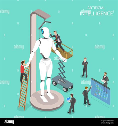 Flat Isometric Vector Concept Of Artificial Intelligence Cyber Mind Machine Learning Digital