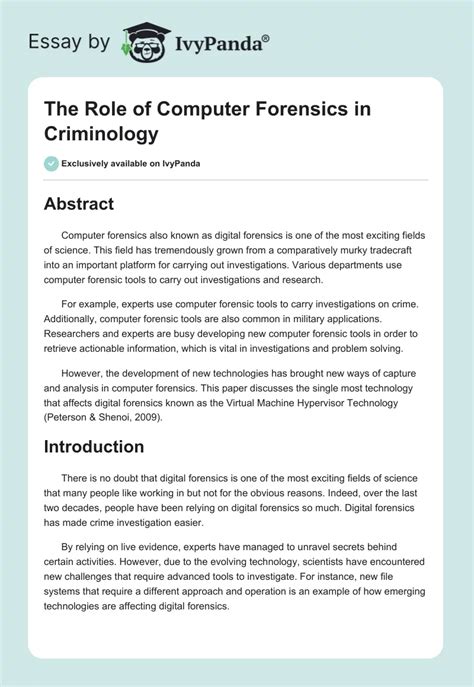 The Role Of Computer Forensics In Criminology 1947 Words Essay Example