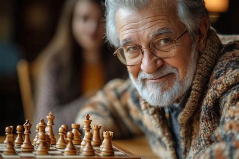 Female Caregiver And Senior Man Enjoying A Game Of Chess Together In A Nursing Home Setting