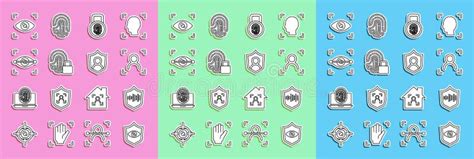Set Line Shield Eye Scan Voice Recognition Face Fingerprint With Lock Eye And User