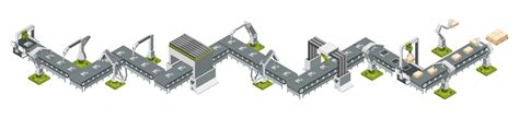 Automatic Factory With Conveyor Line And Robotic Arms Assembly Process