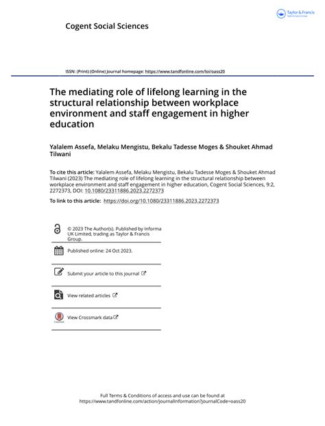 Pdf The Mediating Role Of Lifelong Learning In The Structural Relationship Between Workplace